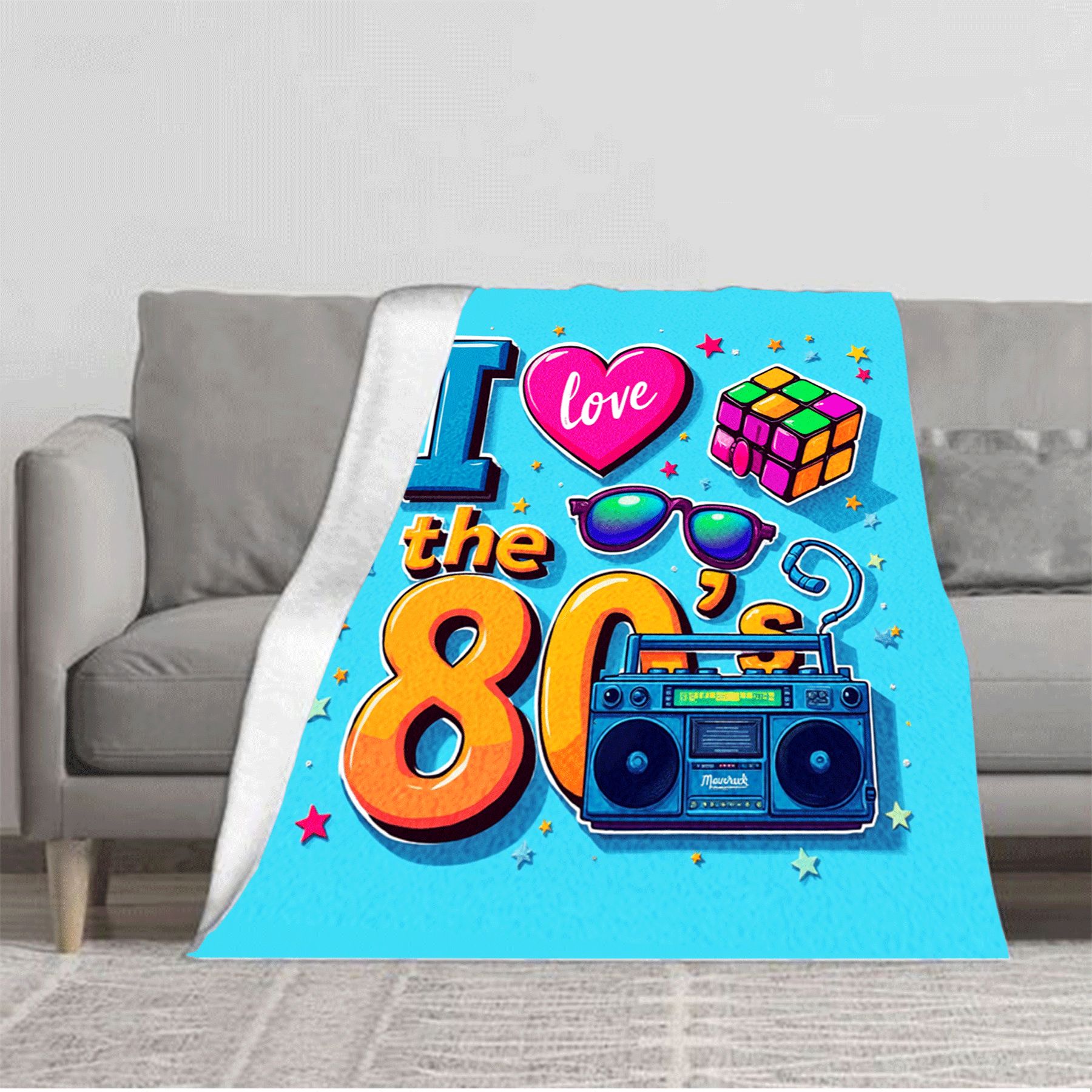 Cozy Flannel Blanket with Retro 80s Design - Soft Warm Perfect for Sofa ...