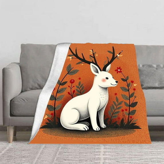 Cozy Flannel Blanket with Serene White Deer Design - Soft Warm Perfect ...