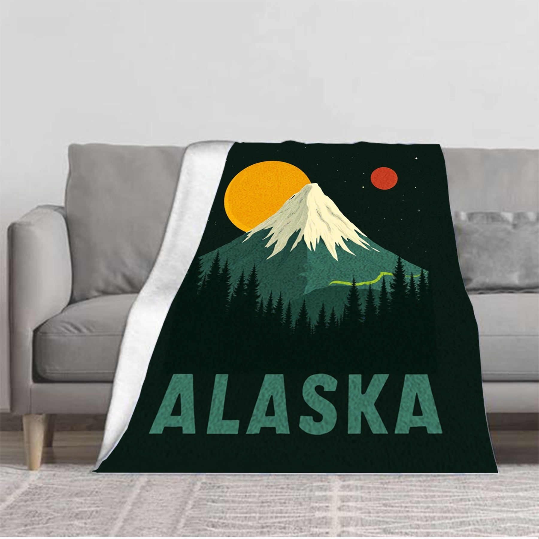 Cozy Flannel Blanket with Snow - Capped Mountain & Pine Tree Design ...
