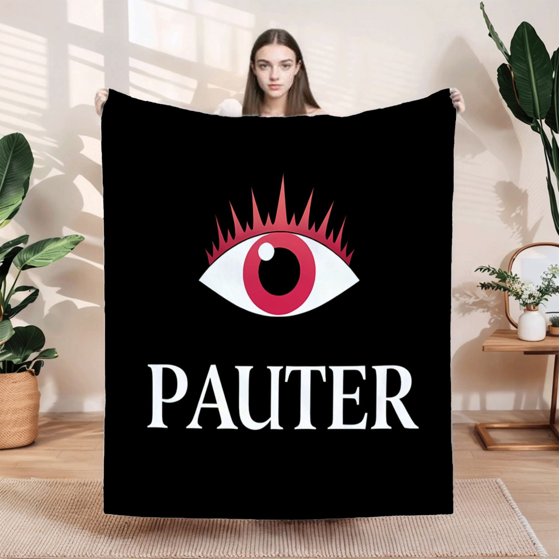Cozy Flannel Blanket with Stylish Eye Design & Red Spiky Eyelashes ...