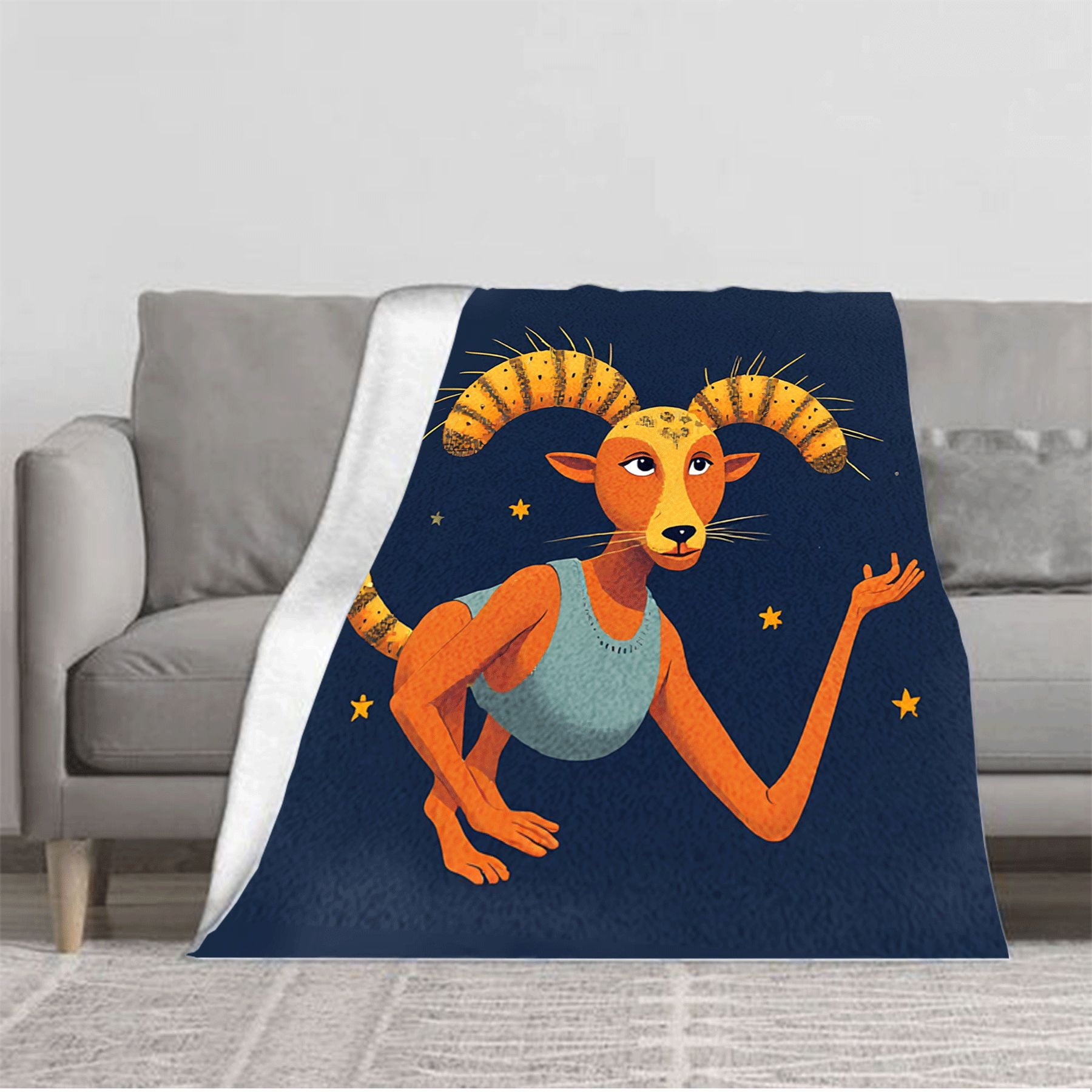 Cozy Flannel Blanket with Stylish Orange Goat Design - Soft Warm ...