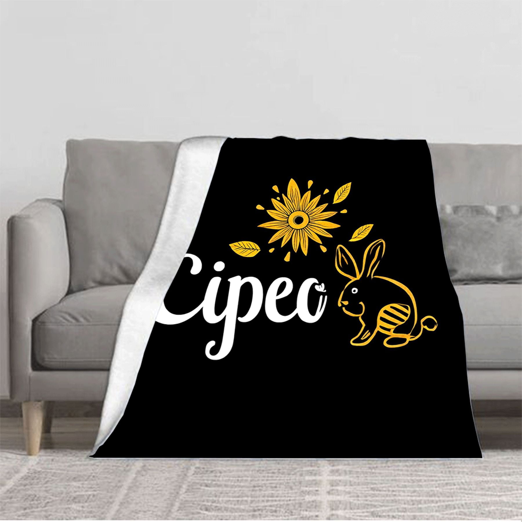 Cozy Flannel Blanket with Stylish Sunflower and Rabbit Design - Soft ...