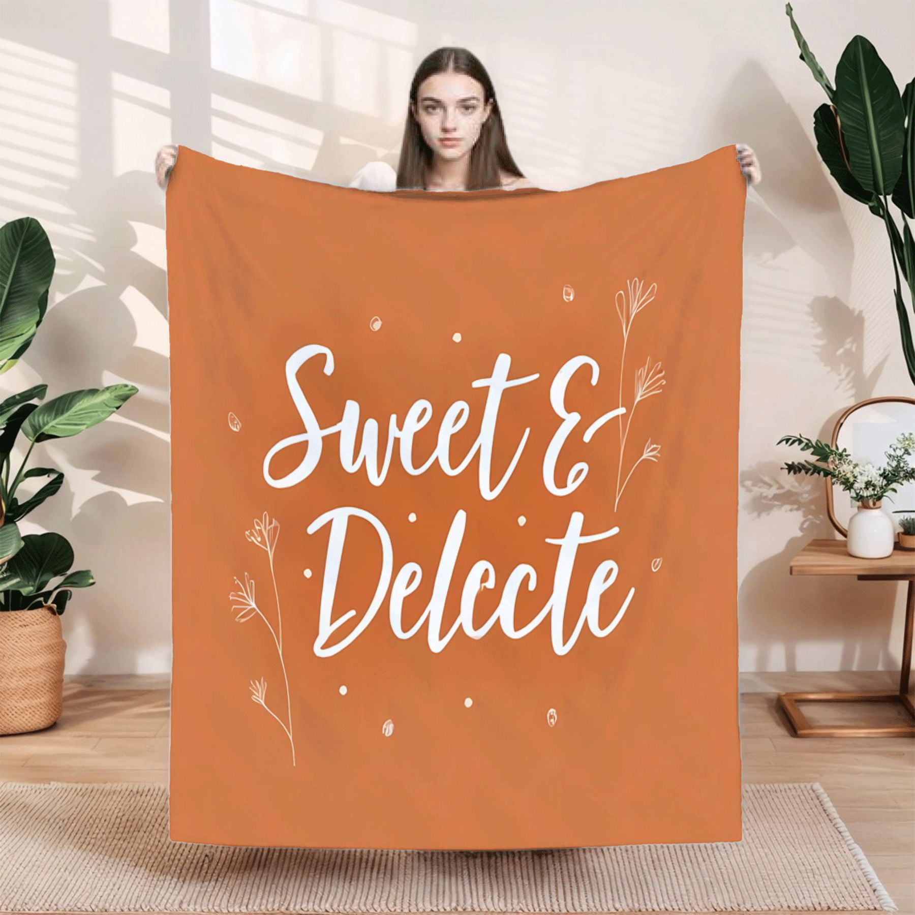 Cozy Flannel Blanket with Textured Orange Design & Elegant White ...