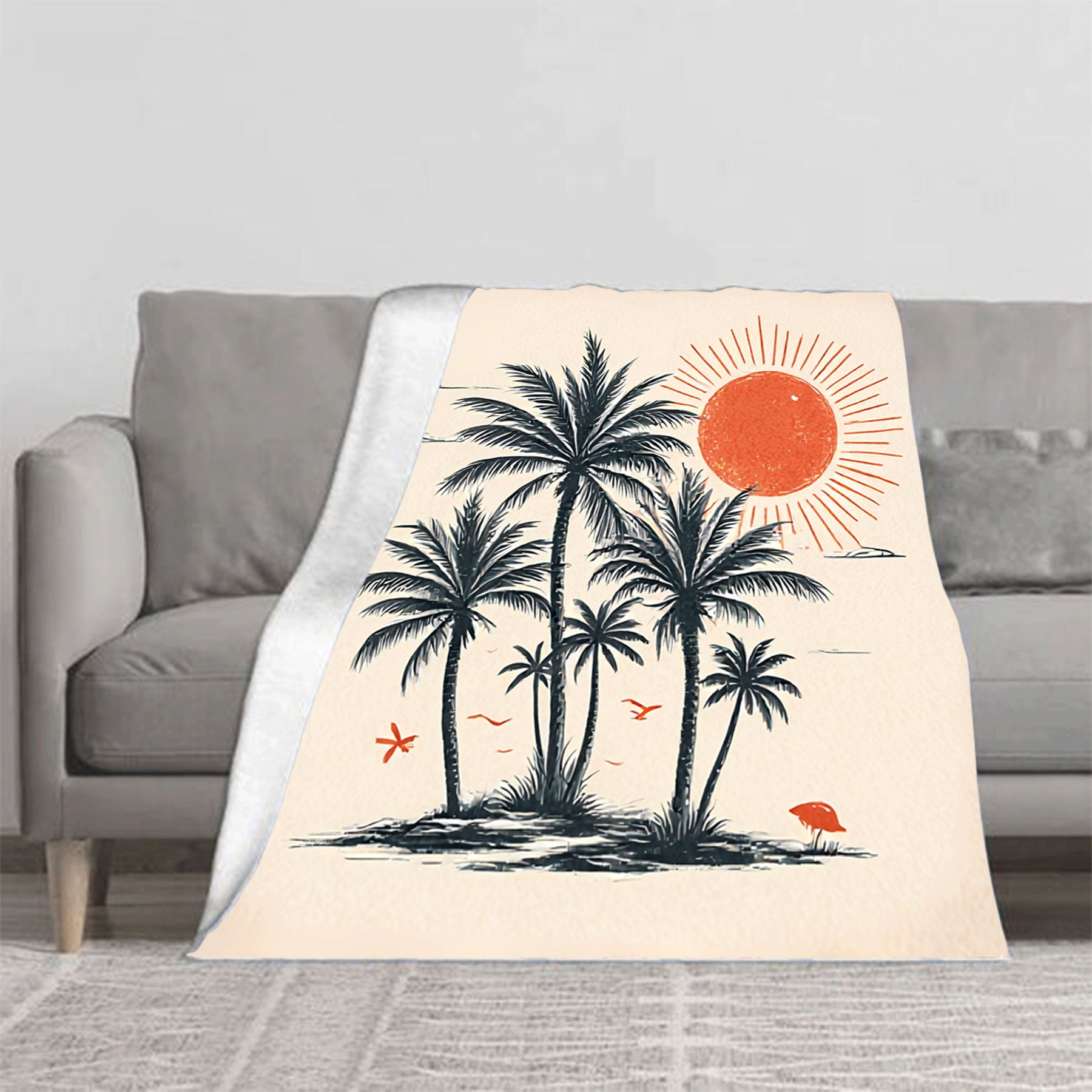 Cozy Flannel Blanket with Tropical Beach Design - Soft Warm Perfect for ...