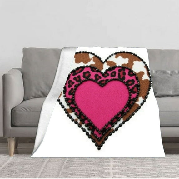 Cozy Flannel Blanket with Unique Heart Patterns: Brown Pink Solid Pink ...
