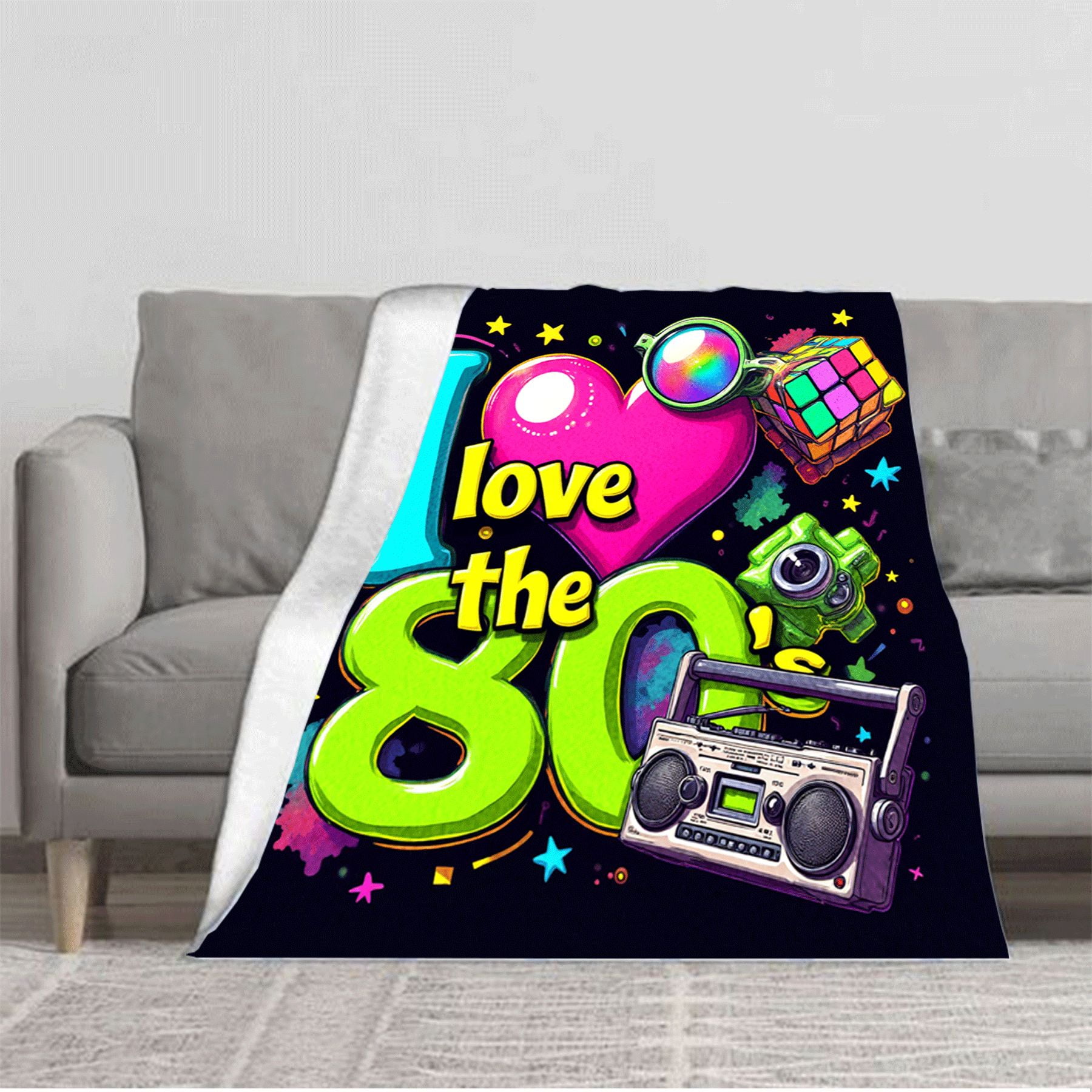 Cozy Flannel Blanket with Vibrant 80s Design - Soft Warm Perfect for ...