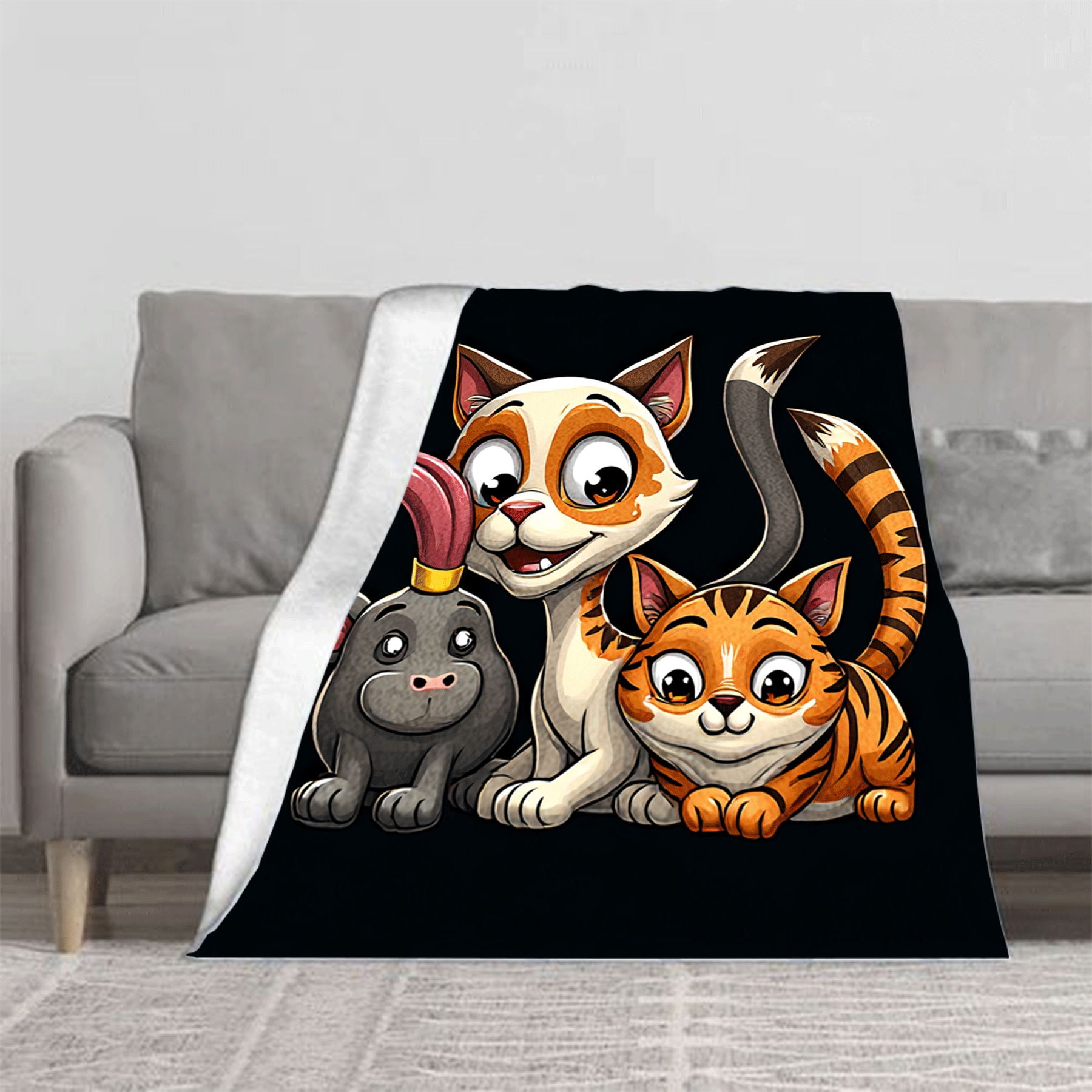 Cozy Flannel Blanket with Vibrant Animal Print: White Cat Orange Tiger ...