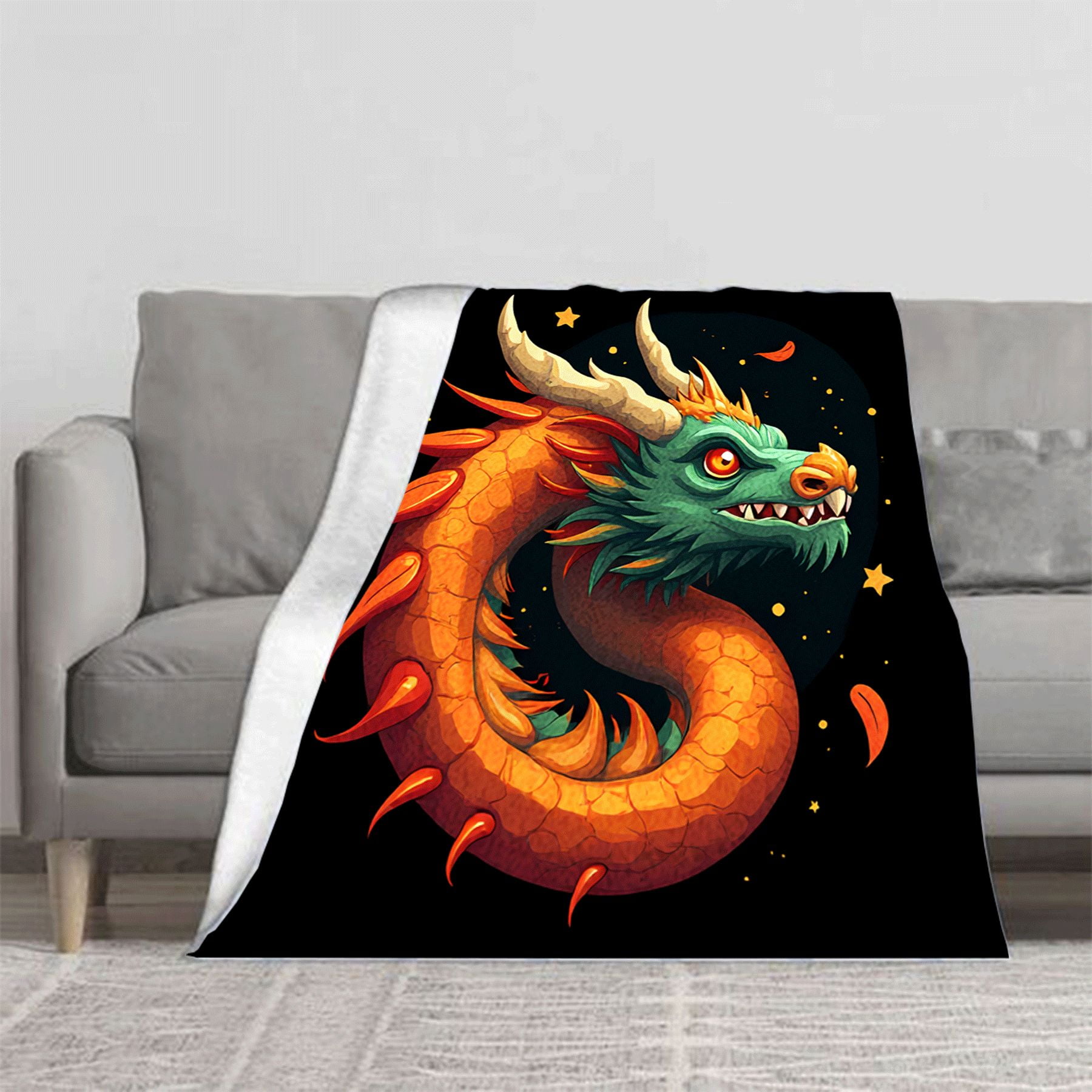 Cozy Flannel Blanket with Vibrant Dragon Design - Soft Warm Perfect for ...