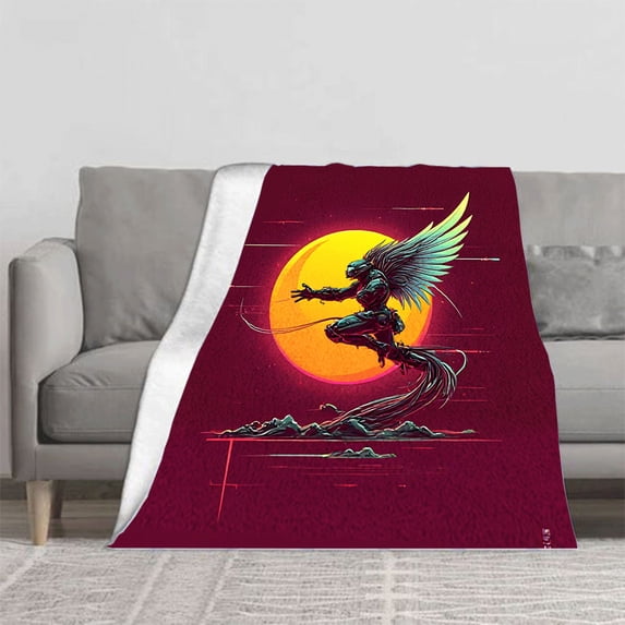 Cozy Flannel Blanket with Vibrant Feathered Wing Design - Soft Warm ...