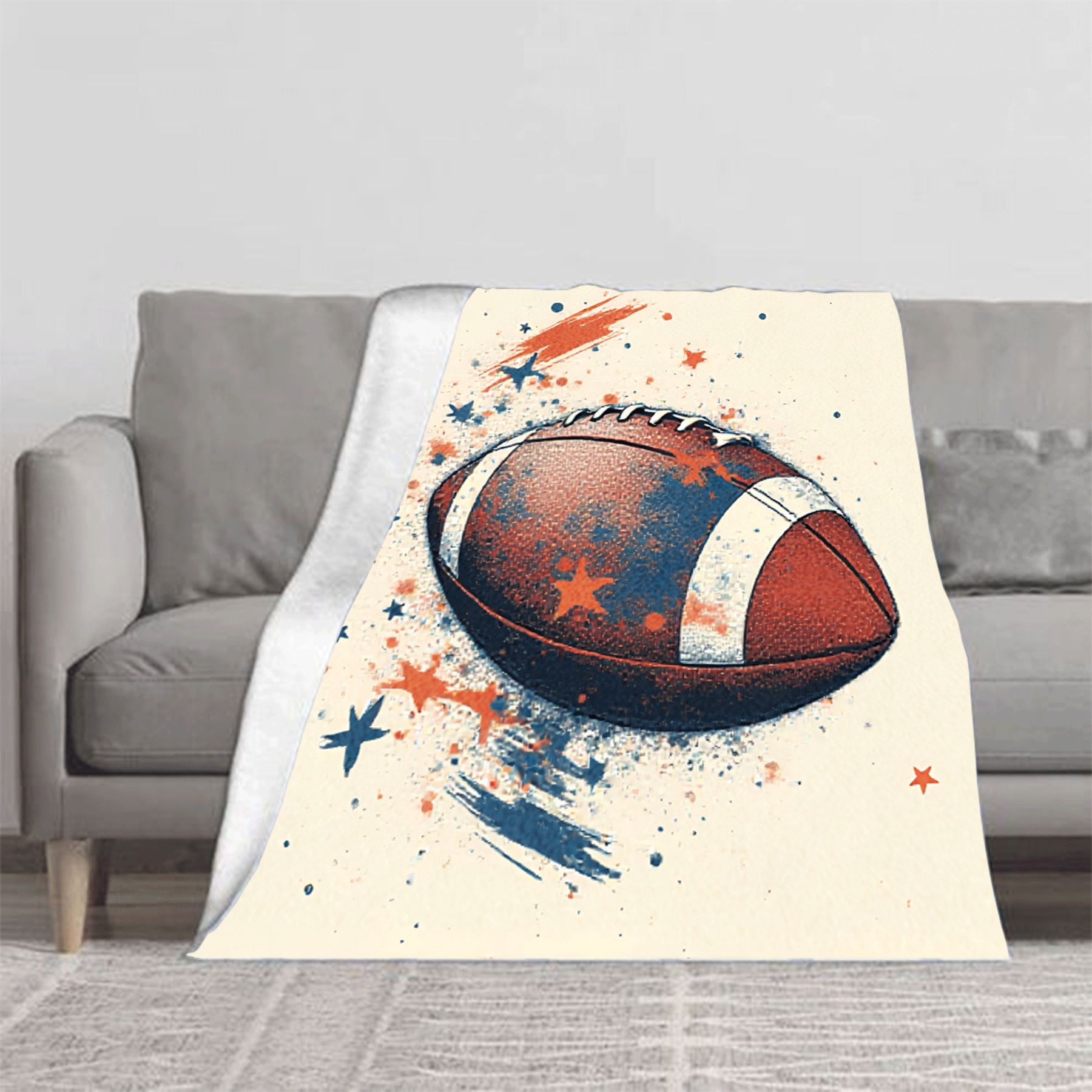 Cozy Flannel Blanket with Vibrant Football & Star Pattern - Soft Warm ...