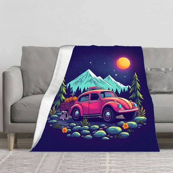 Cozy Flannel Blanket with Vibrant Nature Scene: Orange Moon Red Trees ...
