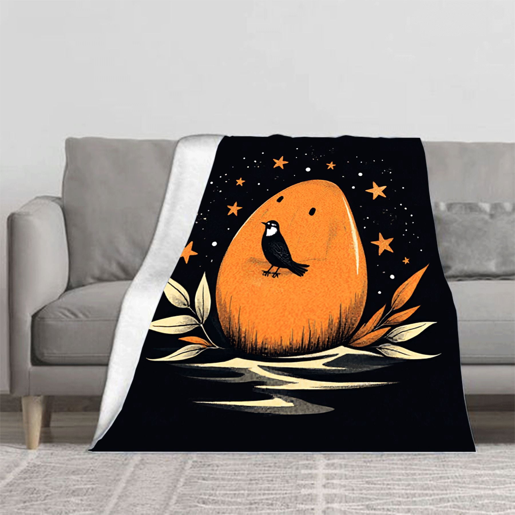 Cozy Flannel Blanket with Vibrant Orange Egg Design Smiling Face ...