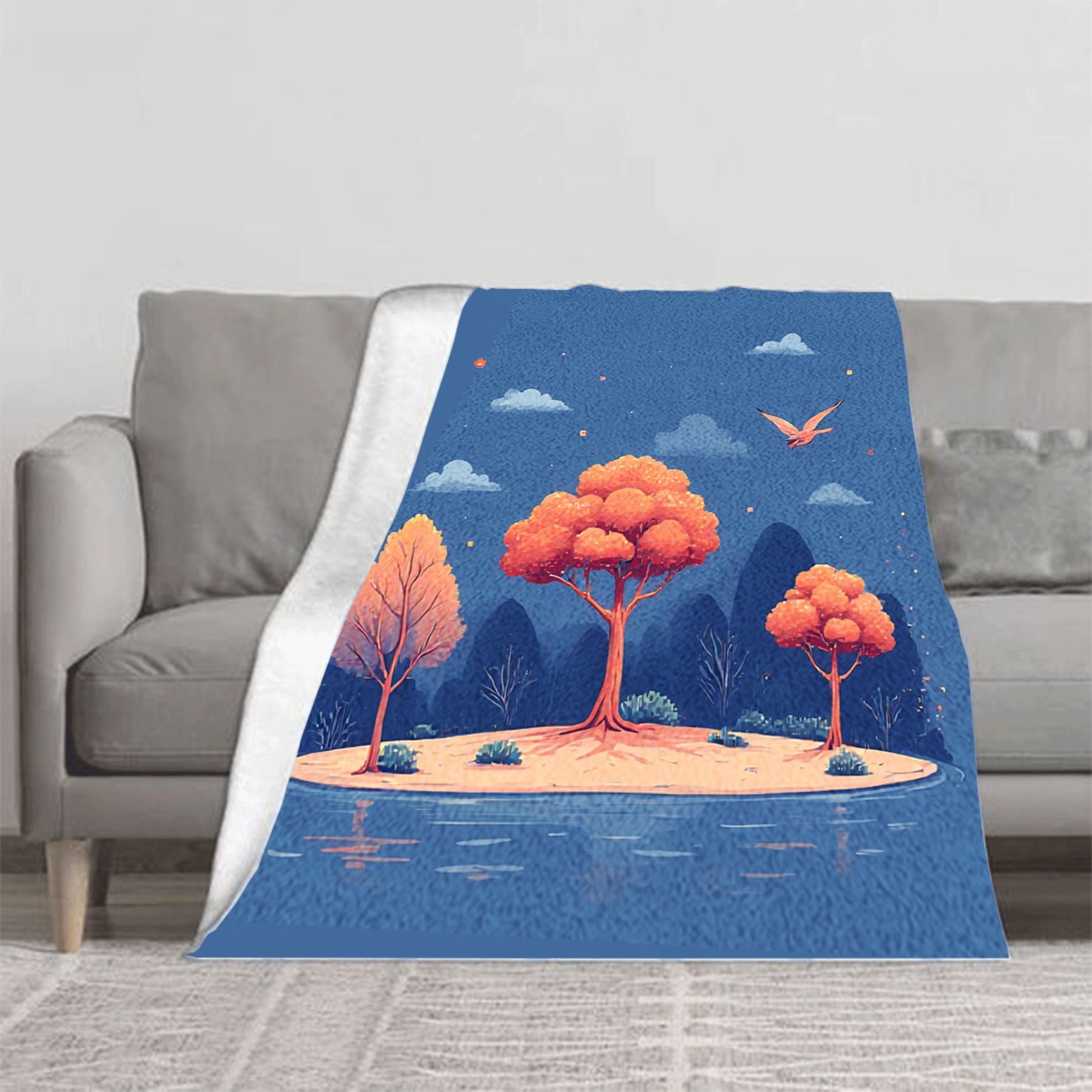 Cozy Flannel Blanket with Vibrant Orange Tree Pattern - Soft Warm ...