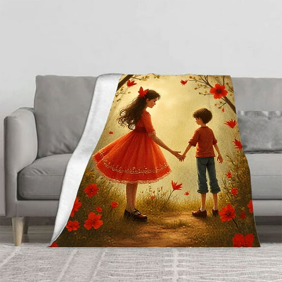 Cozy Flannel Blanket with Vibrant Red Floral Design - Soft Warm Perfect ...