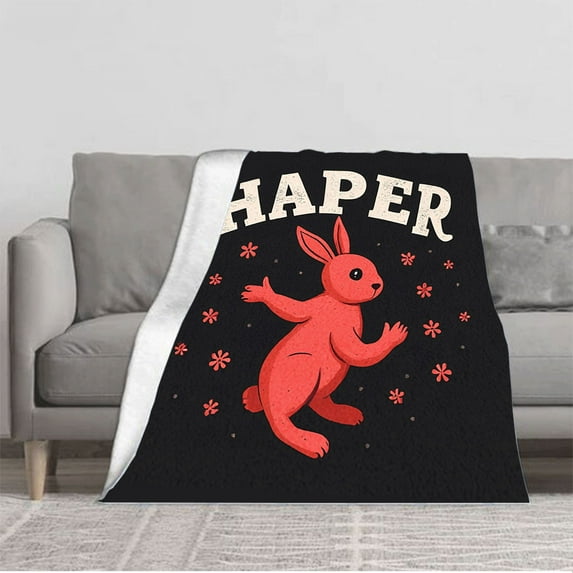 Cozy Flannel Blanket with Vibrant Red Rabbit & Orange Flowers Design ...