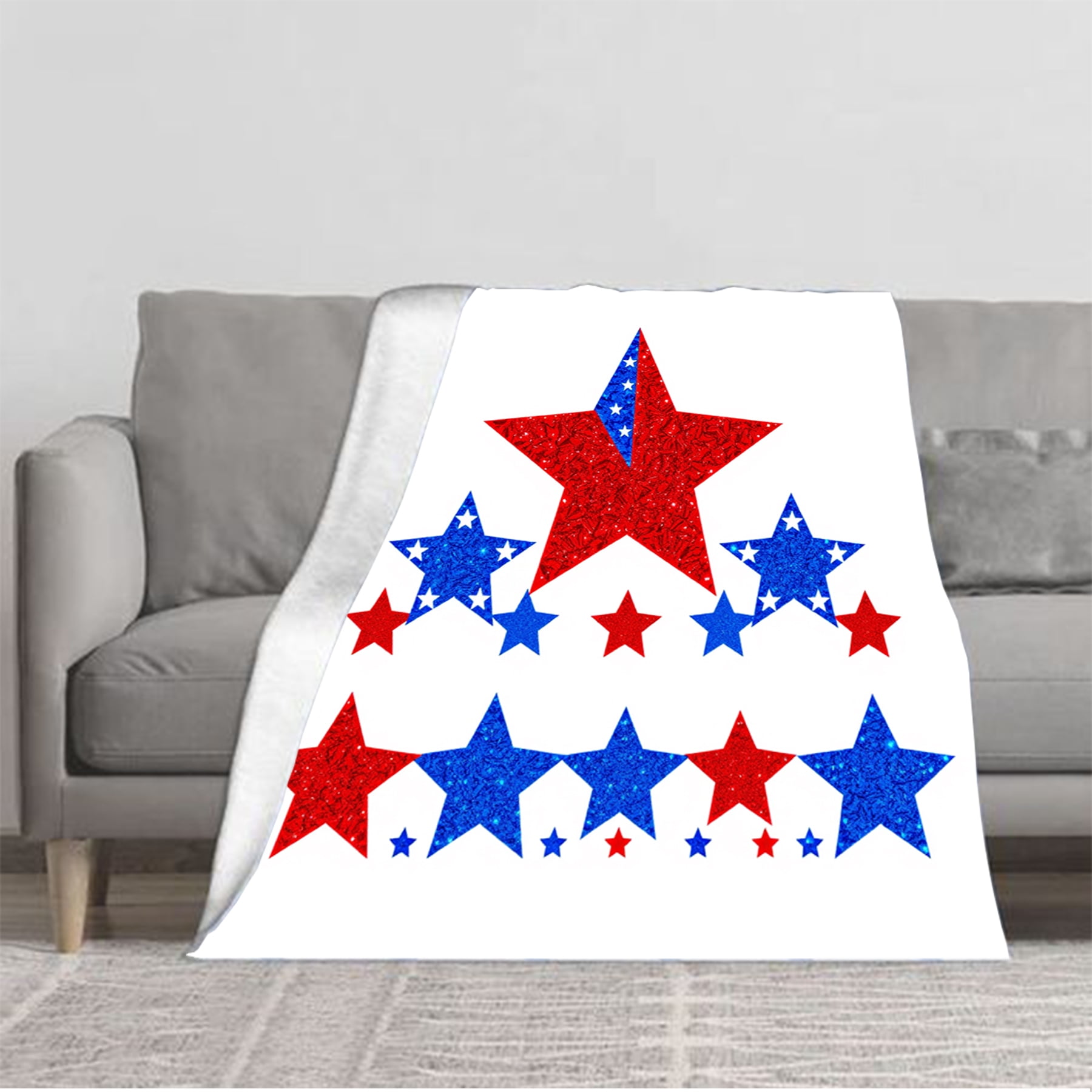 Cozy Flannel Blanket with Vibrant Red and Blue Star Pattern - Soft Warm ...