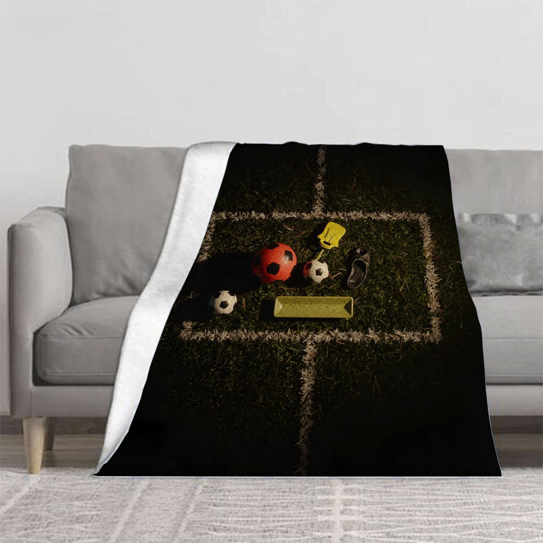 Cozy Flannel Blanket with Vibrant Soccer Ball and Shoe Pattern ...