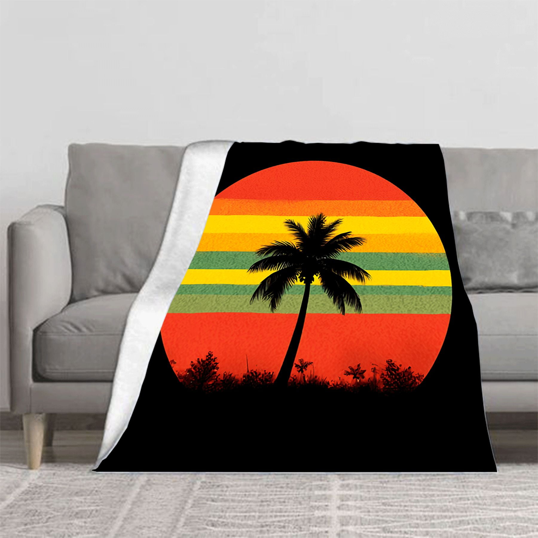 Cozy Flannel Blanket with Vibrant Sunset Stripes - Soft Warm Durable ...