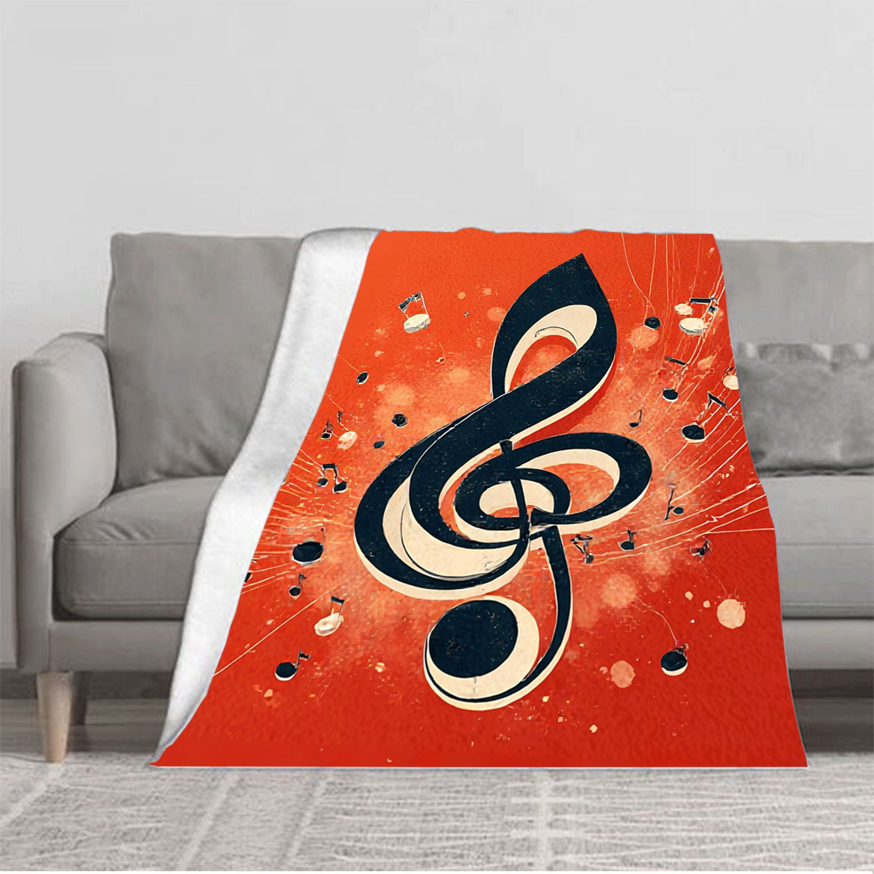 Cozy Flannel Blanket with Vibrant Treble Musical Notes Design - Soft ...