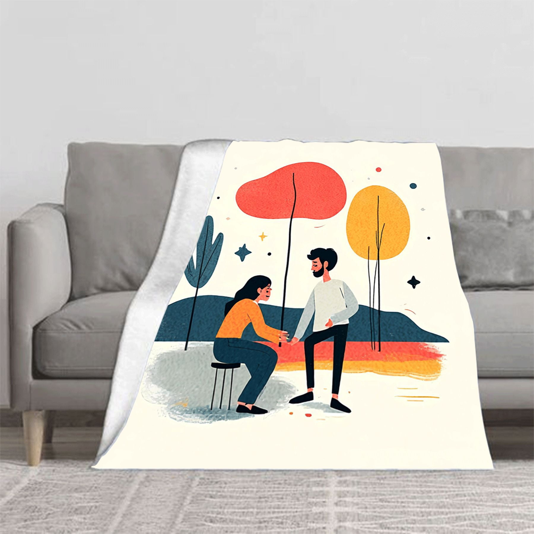 Cozy Flannel Blanket with Vibrant Tree and Star Pattern - Soft Warm ...