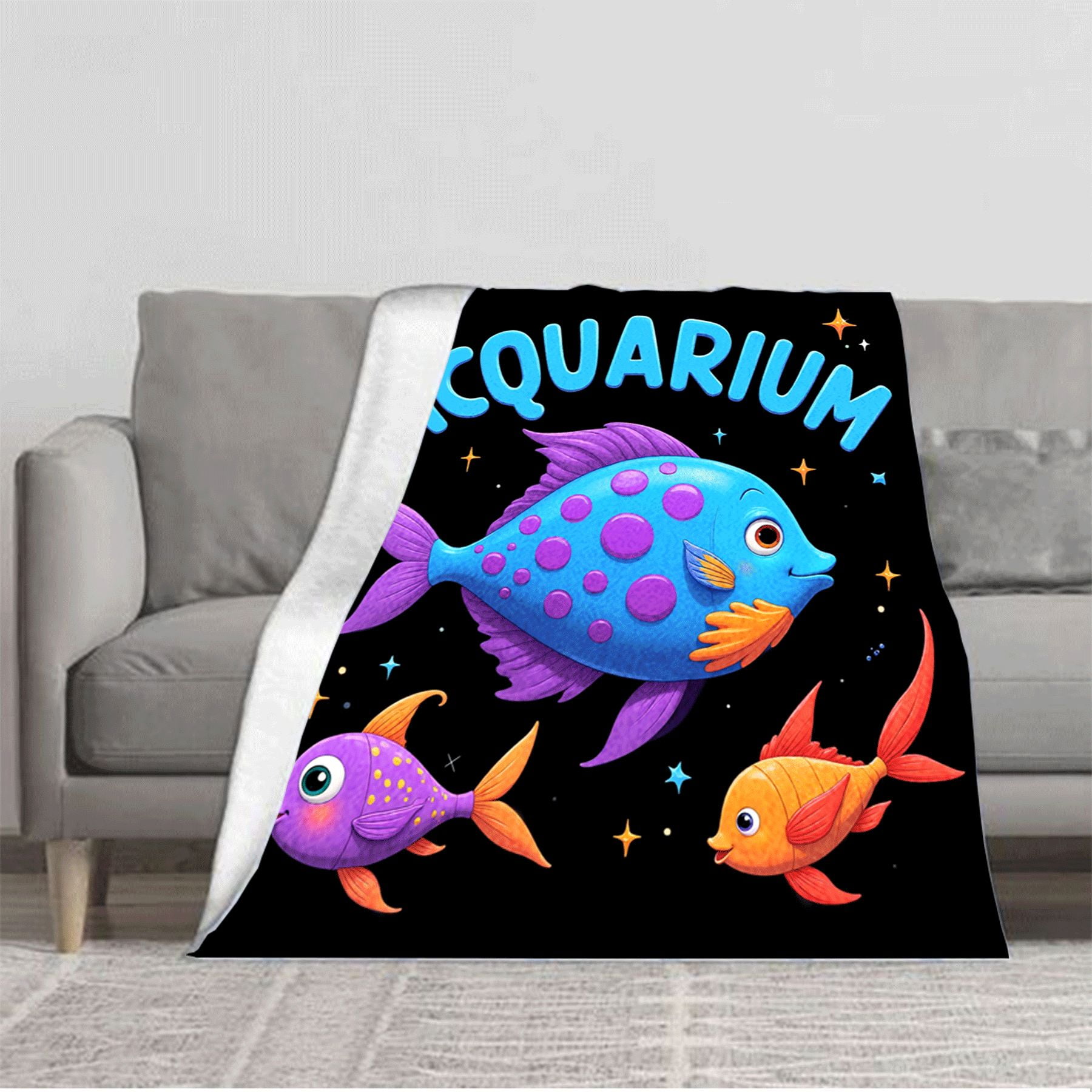 Cozy Flannel Blanket with Vibrant Underwater Fish Design - Soft Warm ...