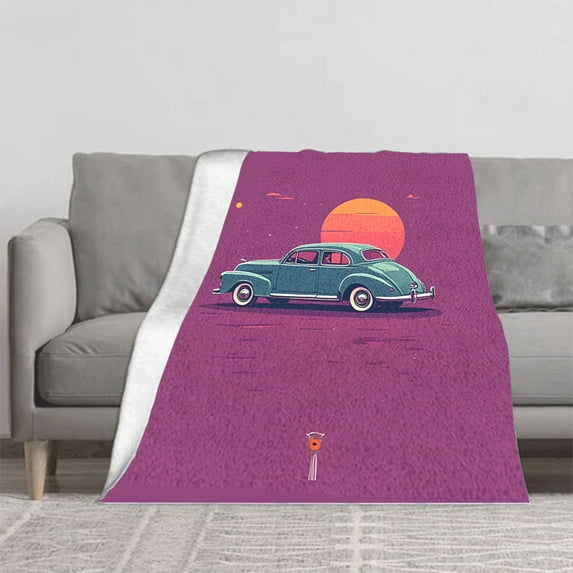 Cozy Flannel Blanket with Vintage Car Design - Soft Warm Perfect for ...