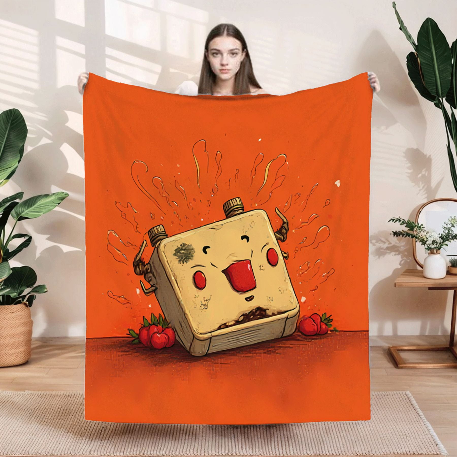 Cozy Flannel Blanket with Whimsical Bread Loaf Design - Soft Warm Perfect for Sofa Travel Bed or ...