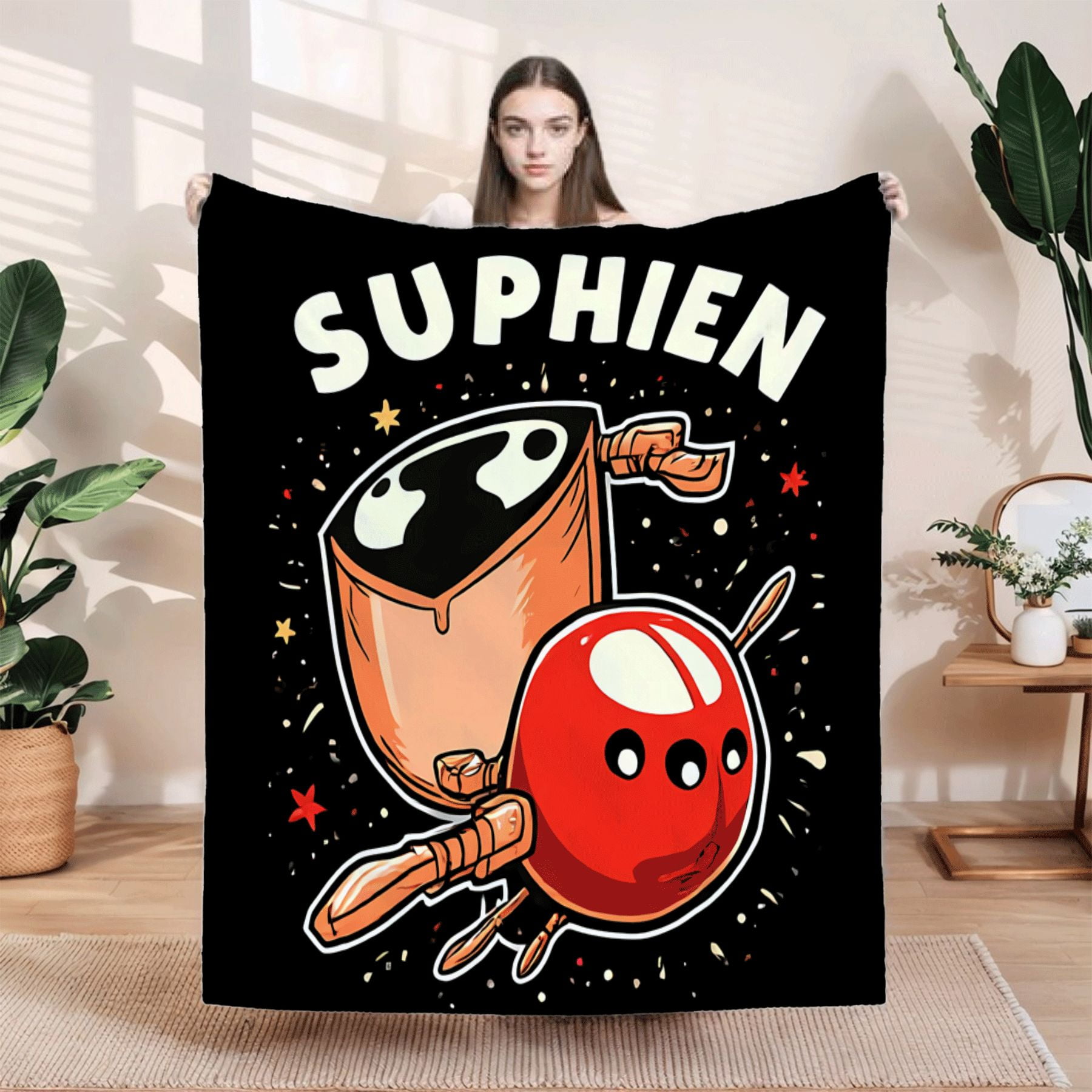 Cozy Flannel Blanket with Whimsical Bread & Red Character Design ...