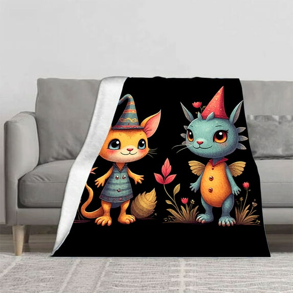 Cozy Flannel Blanket with Whimsical Cartoon Animals - Soft Warm Perfect ...