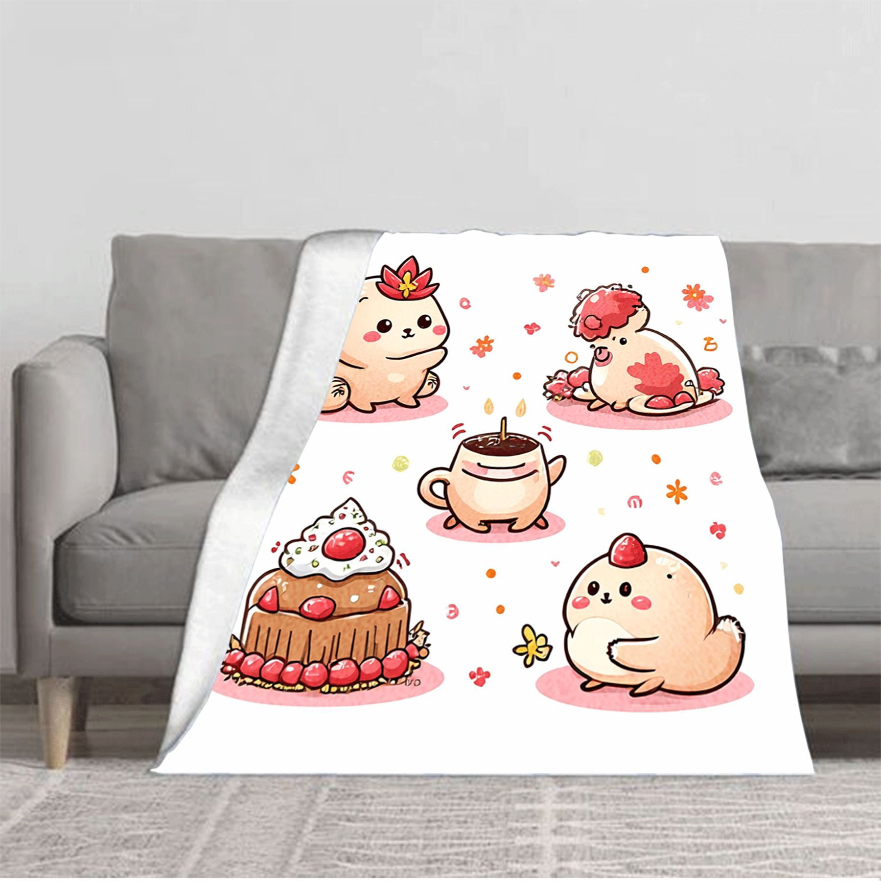 Cozy Flannel Blanket with Whimsical Cartoon Characters & Colorful ...