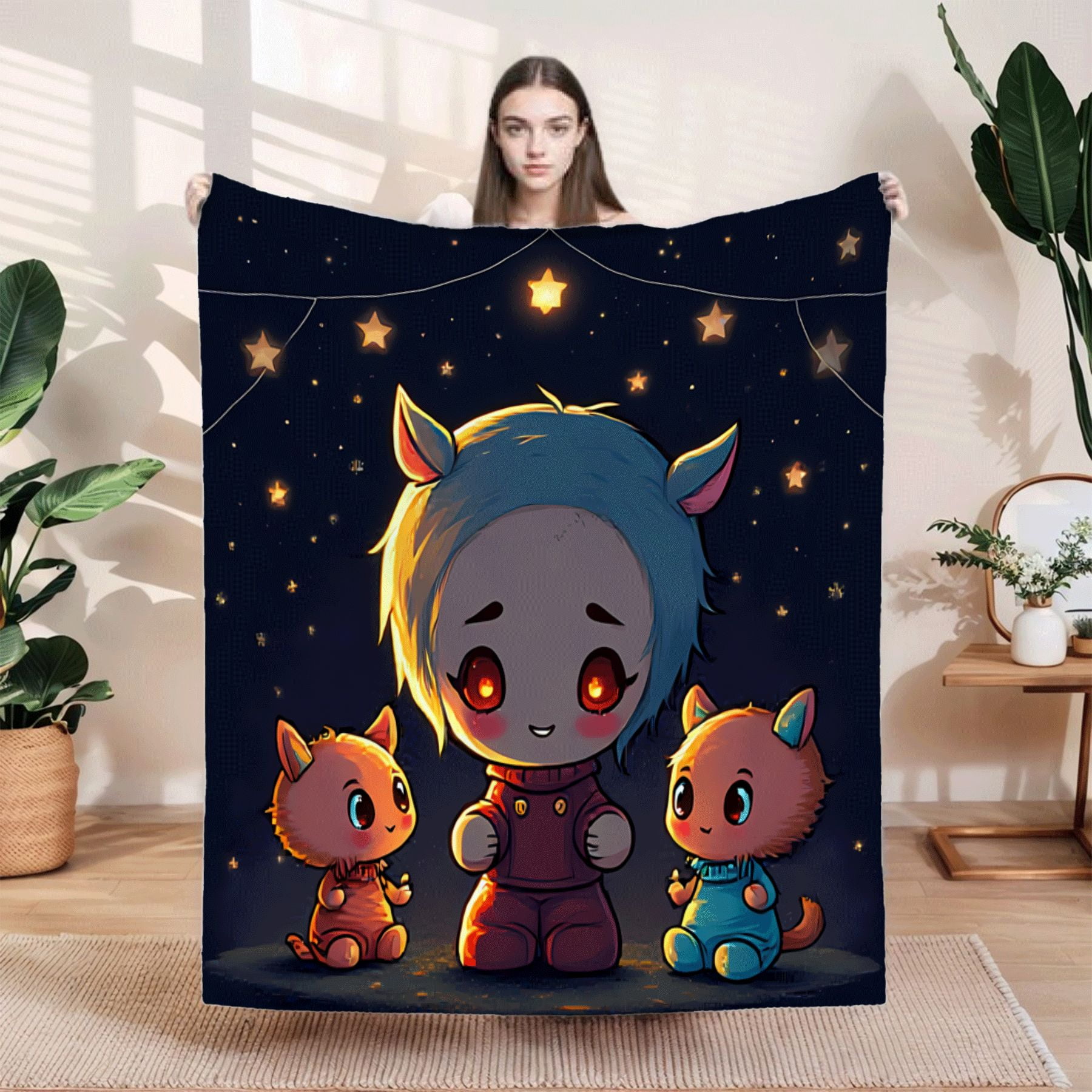 Cozy Flannel Blanket with Whimsical Character & Adorable Creatures ...