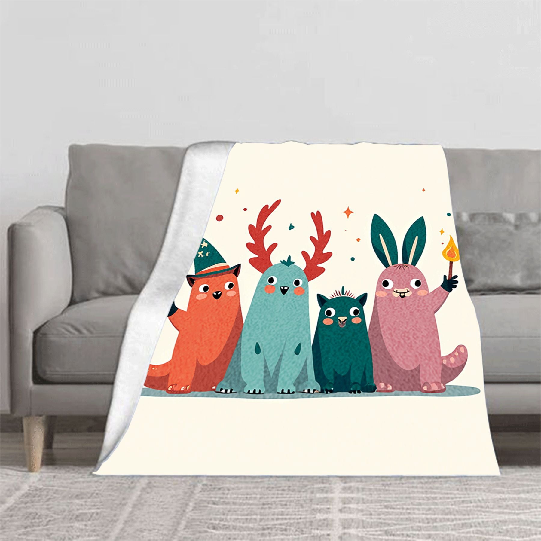 Cozy Flannel Blanket with Whimsical Creatures Design - Soft Warm ...