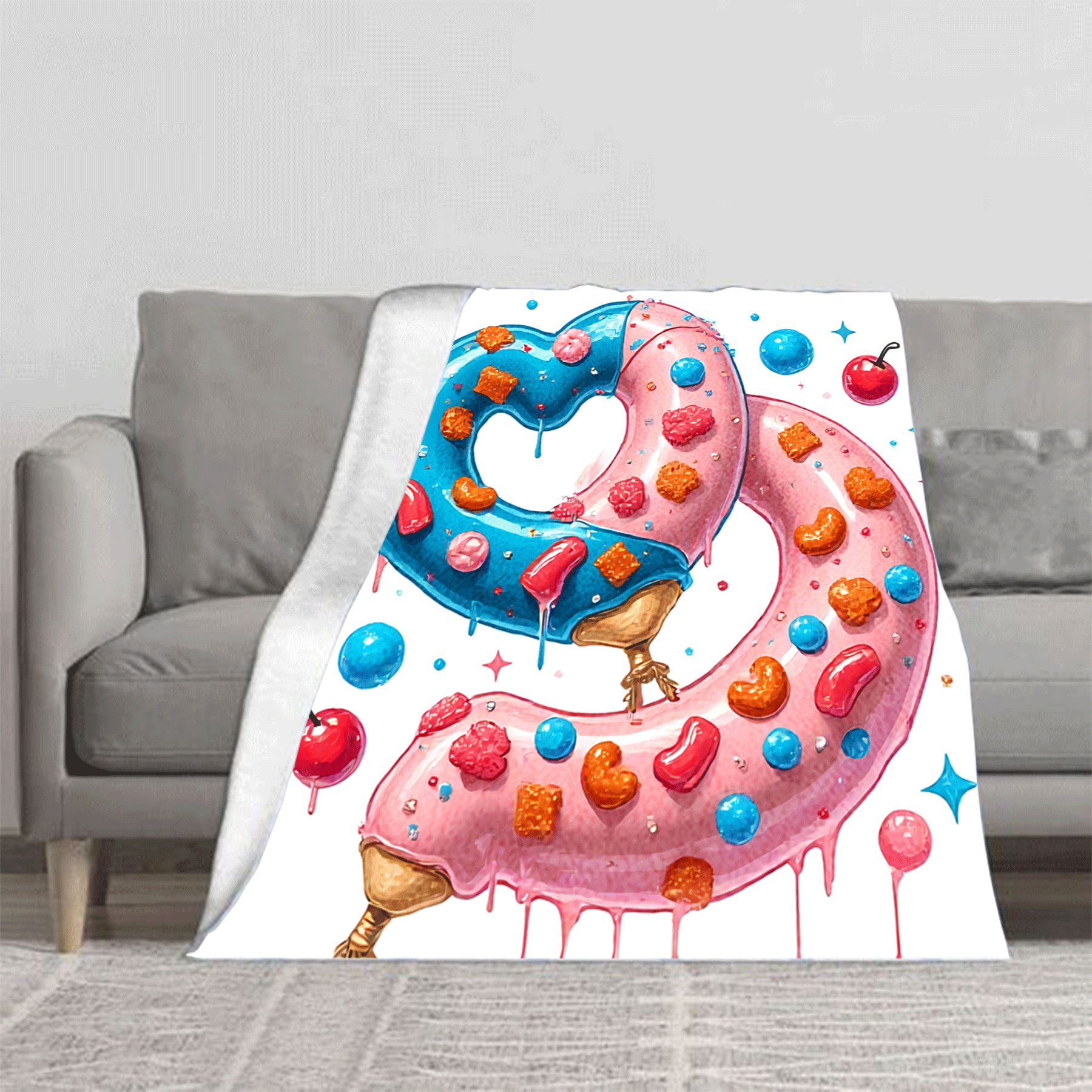 Cozy Flannel Blanket with Whimsical Doughnut Design - Soft Warm Perfect ...