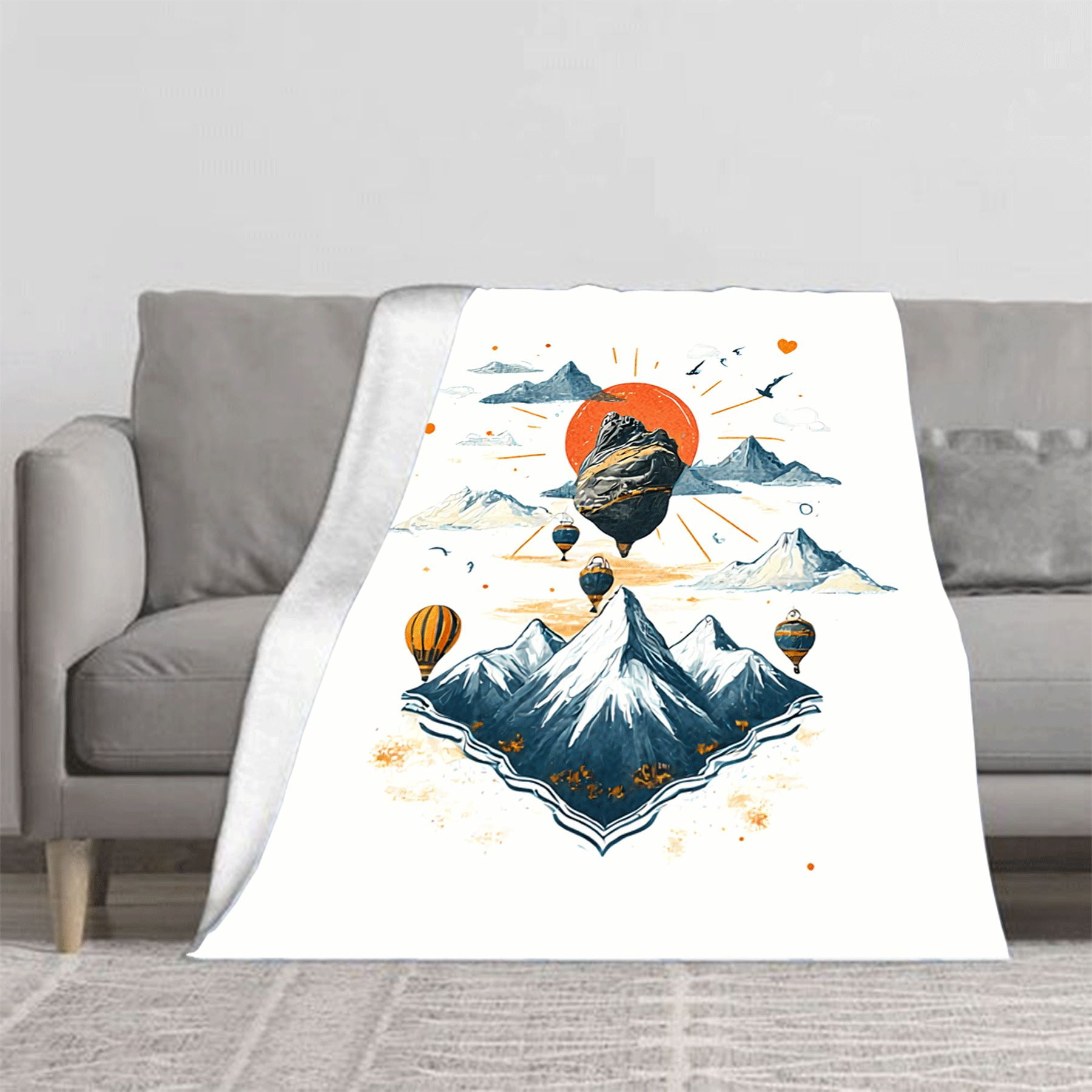 Cozy Flannel Blanket with Whimsical Floating Mountains & Hot Air ...