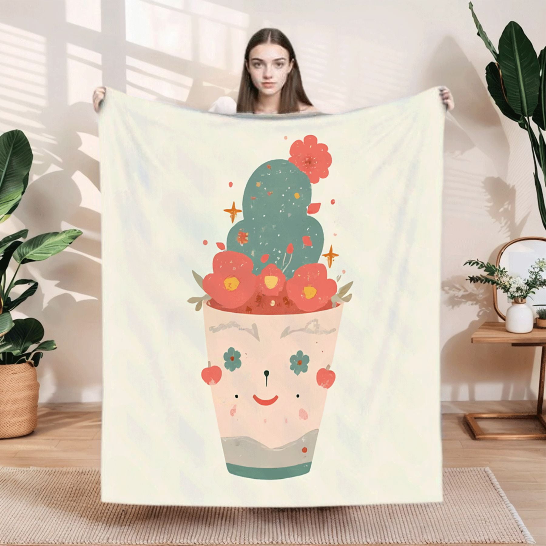 Cozy Flannel Blanket with Whimsical Floral Patterns - Soft Warm Perfect ...