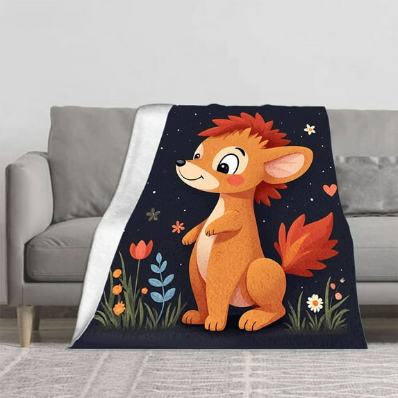 Cozy Flannel Blanket with Whimsical Fox Design - Soft Warm Perfect for ...