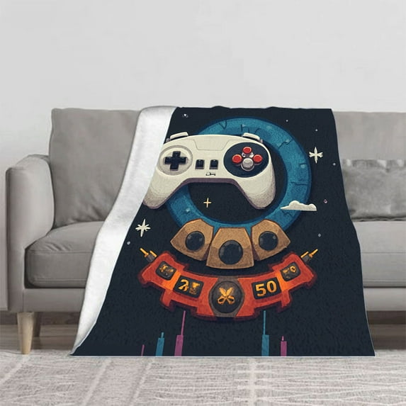 Cozy Flannel Blanket with Whimsical Gaming Controller Design - Soft ...