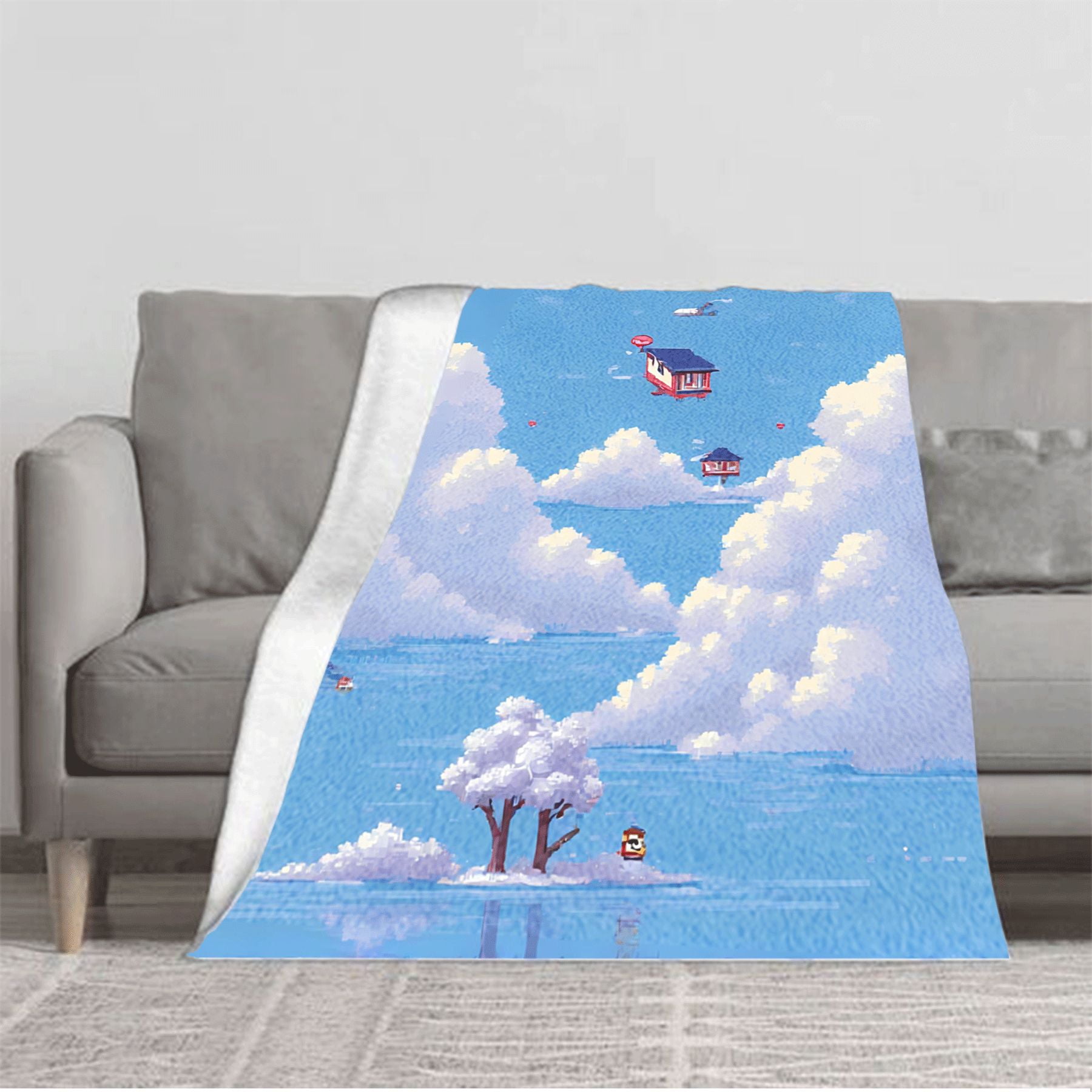 Cozy Flannel Blanket with Whimsical Pixel - Art Landscape Design - Soft ...