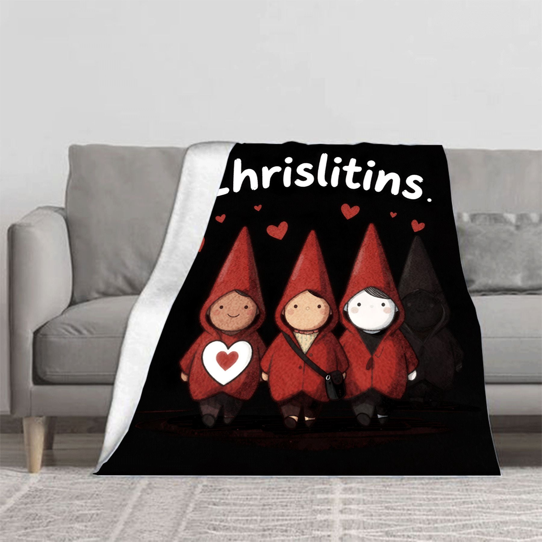Cozy Flannel Blanket with Whimsical Red Hooded Characters & Heart ...
