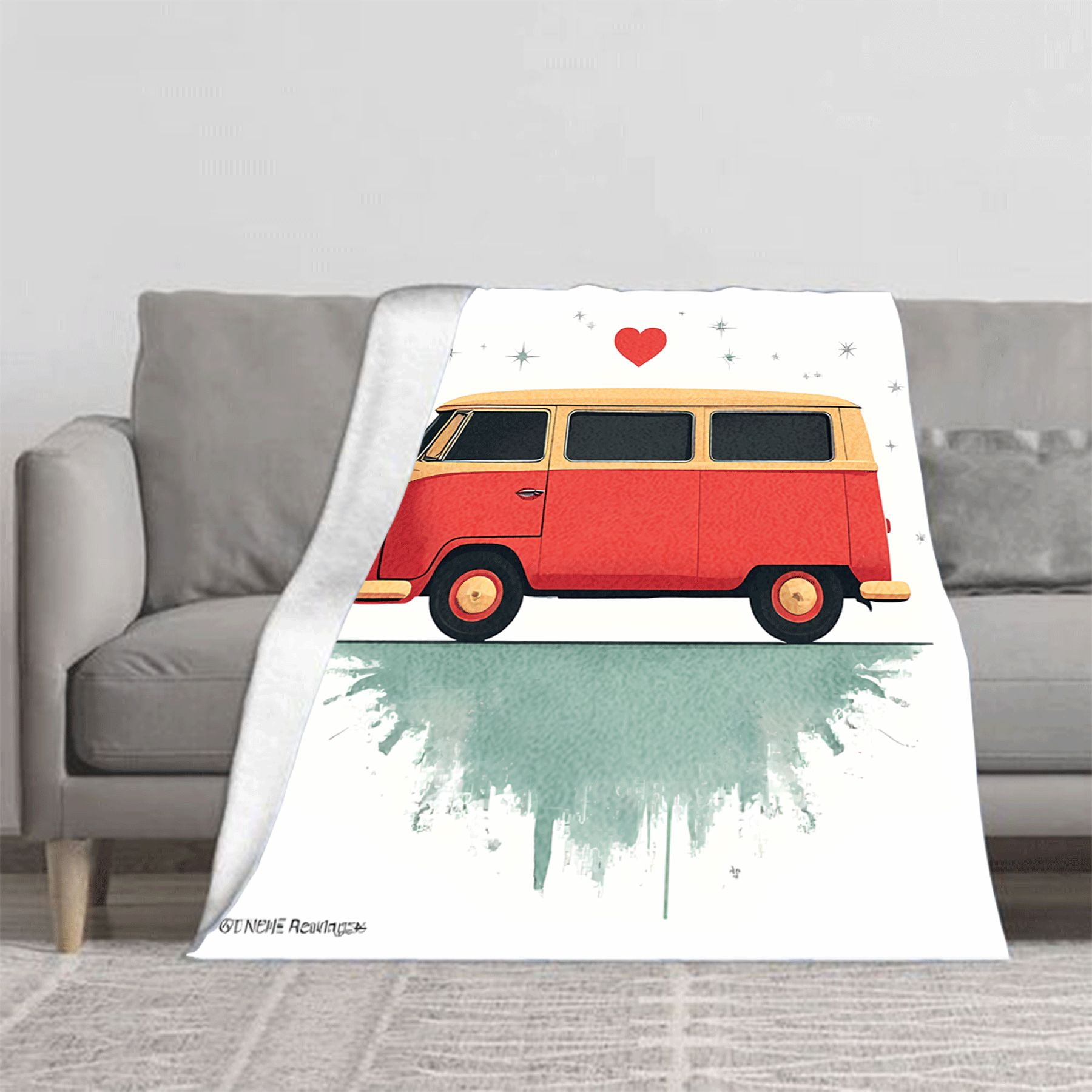 Cozy Flannel Blanket with Whimsical Red & Yellow Van Design Perfect for ...