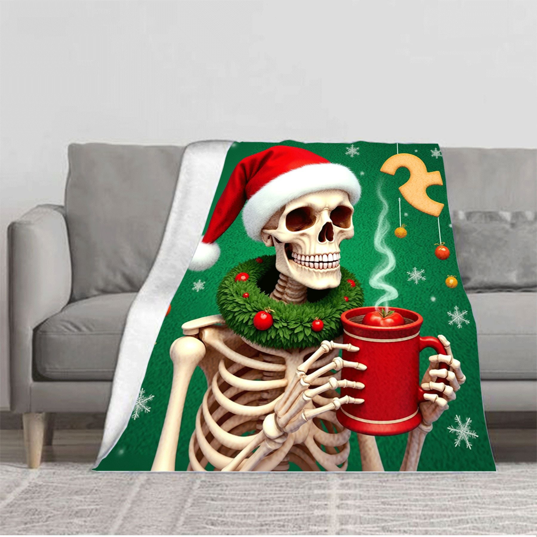 Cozy Flannel Blanket with Whimsical Skeleton Santa Design - Soft Warm ...