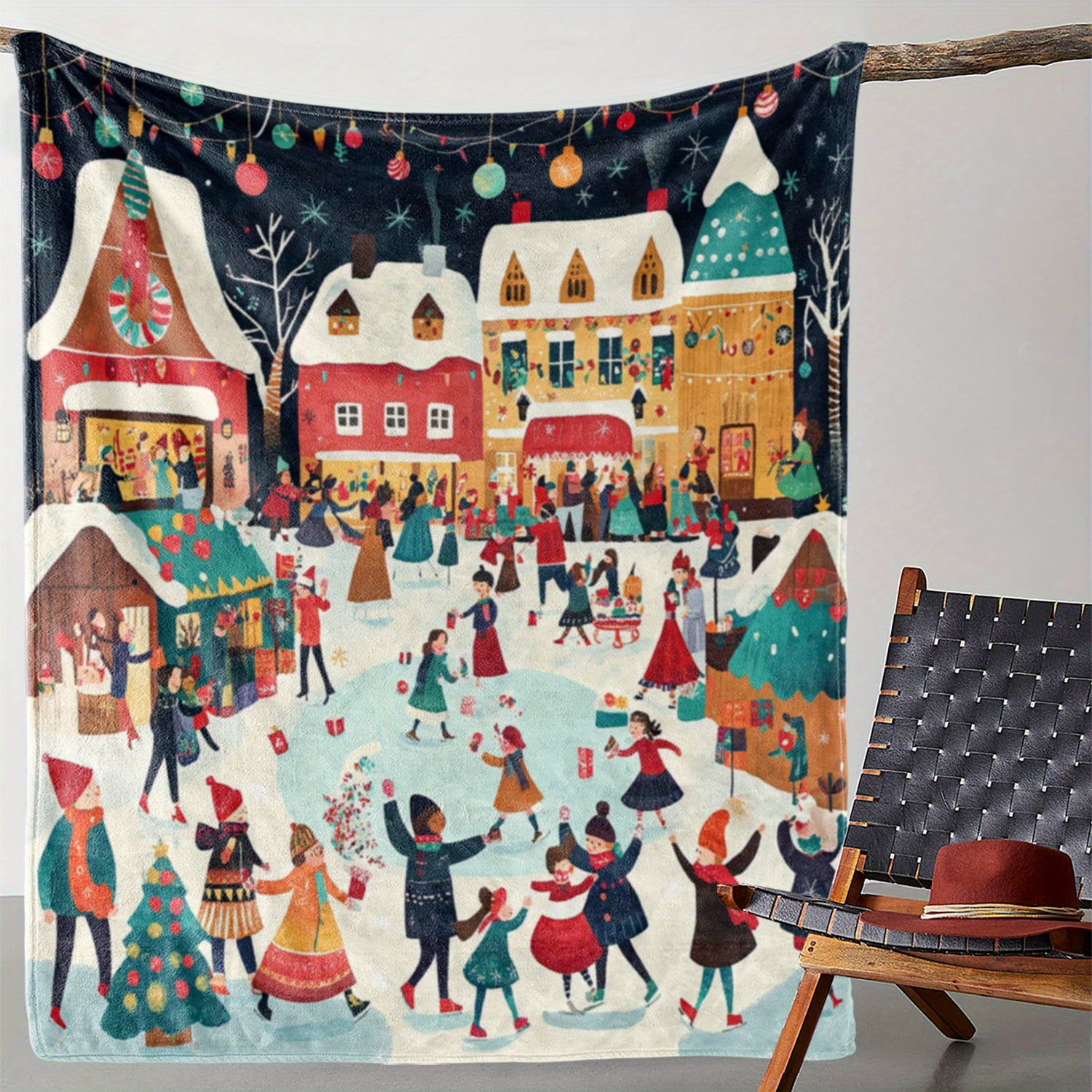 Cozy Flannel Christmas Blanket with Festive Tree & Igloo Print Soft, Warm Throw for Couch, Bed ...