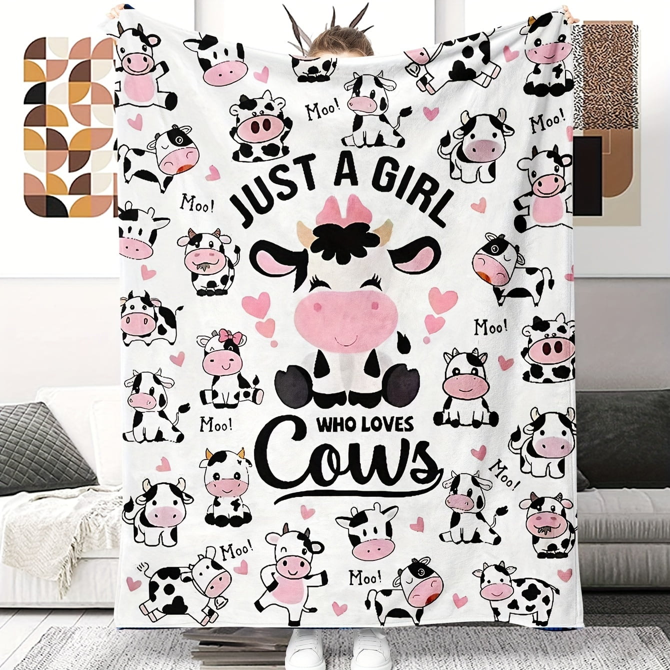 Cozy Flannel Cow Print Blanket - Soft, Pink & Black Checkered Design ...