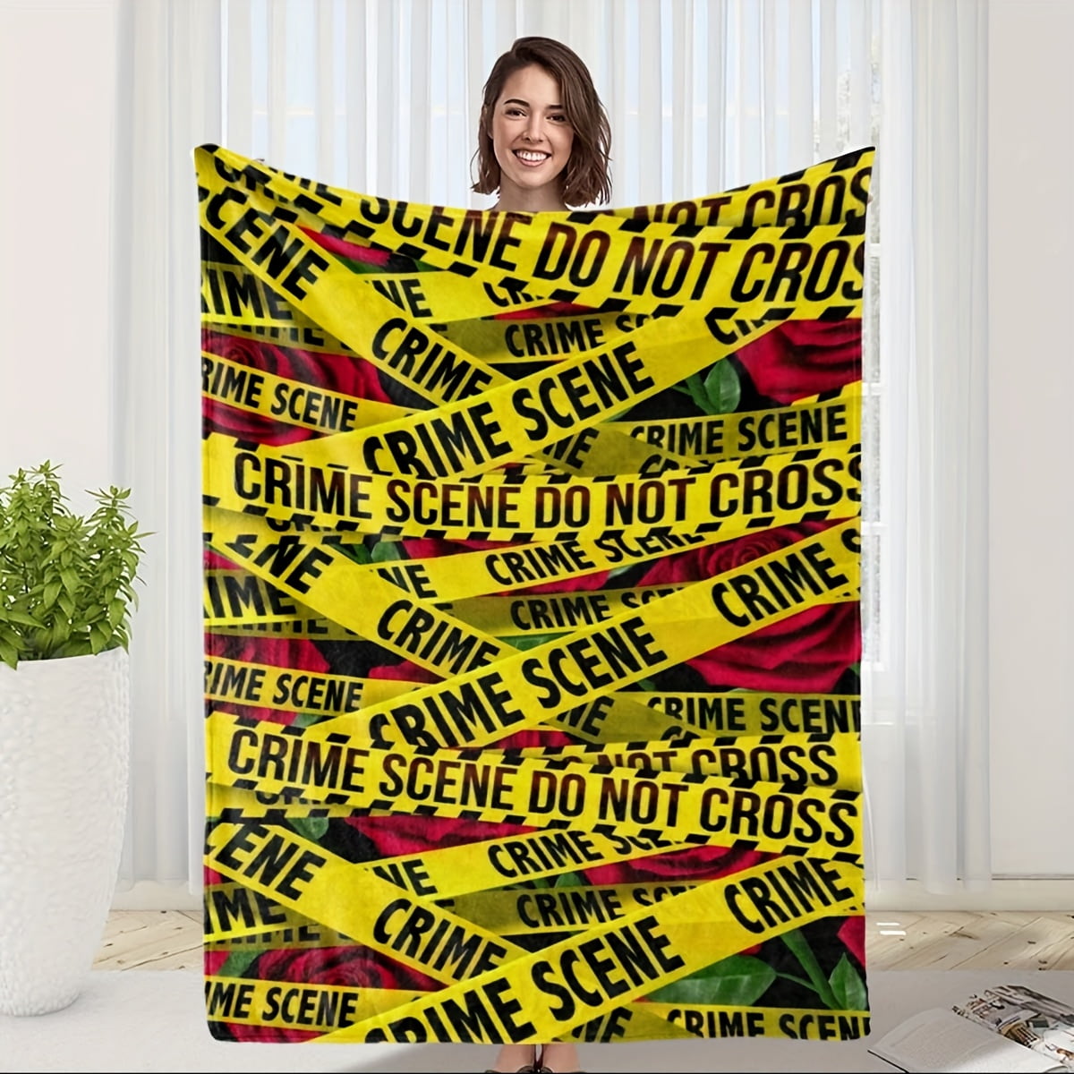 Cozy Flannel "Crime Scene Do Not Cross" Tape Blanket - Vibrant Yellow ...