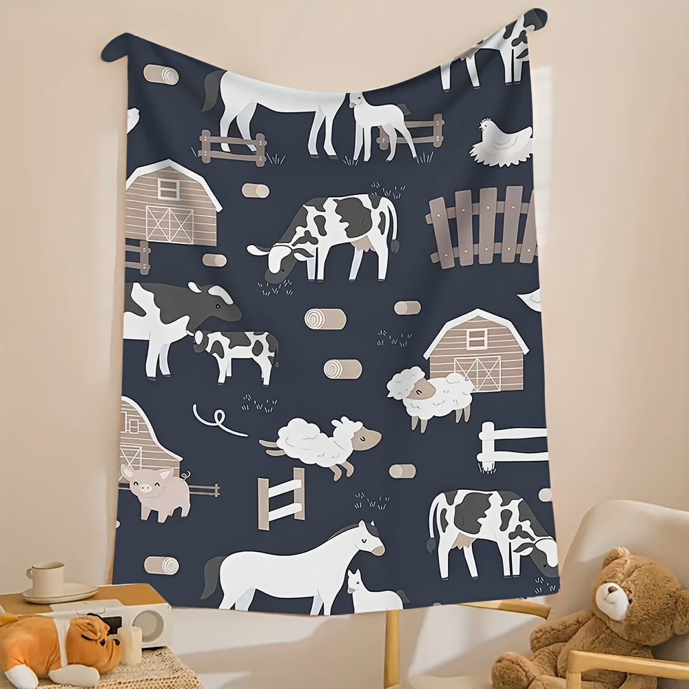 Cozy Flannel Farm Animal Blanket, Super Soft & Warm, for Camping, Sofa ...