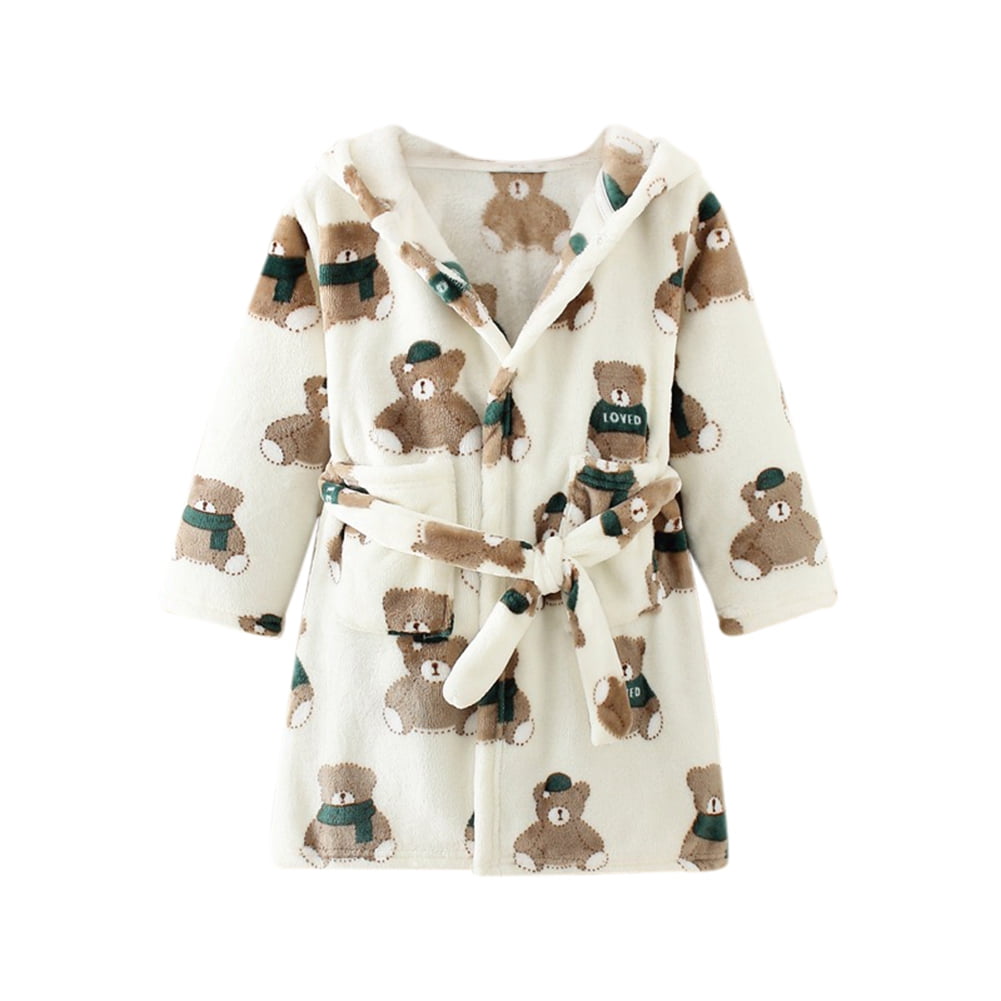 Cozy Flannel Kids Hooded Bathrobe with Adorable Cartoon Prints for Boys ...