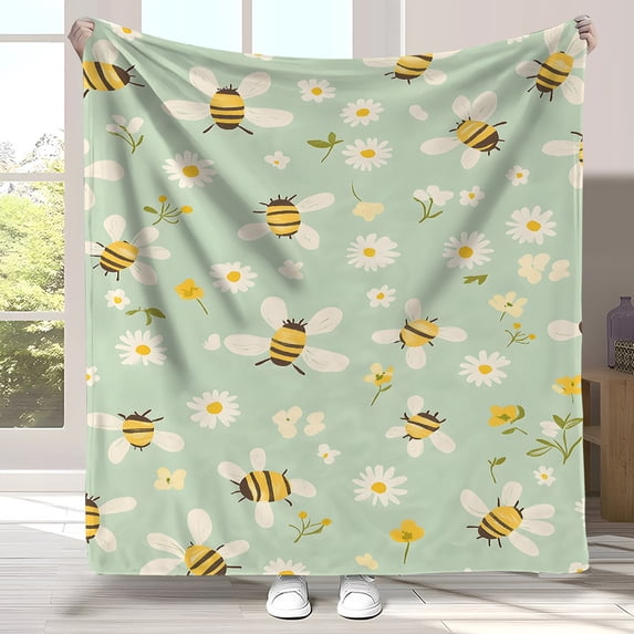 Cozy Flannel Shawl Blanket with Adorable Bee and Floral Patterns - Soft ...