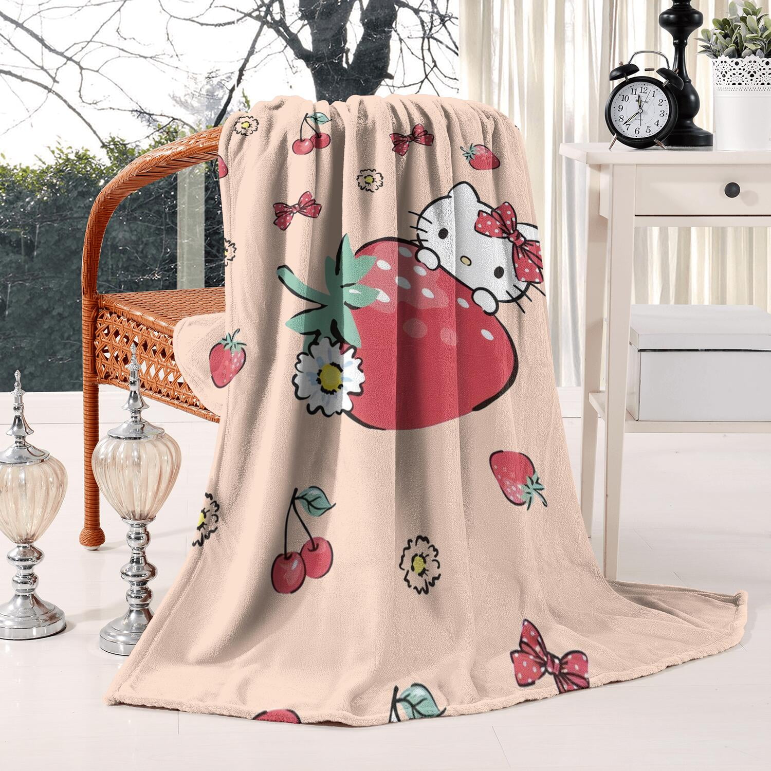 Cozy Flannel Throw Blanket-59”x79”,Hello Kawaii Cat Cute Soft Throws ...