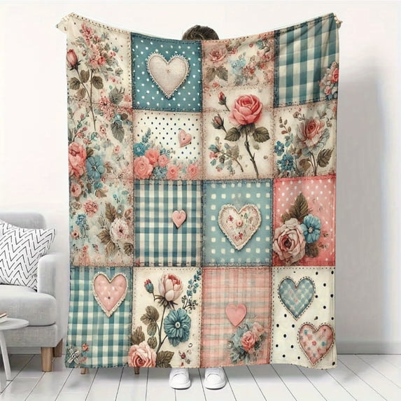 [Cozy Flannel Throw Blanket] Soft & Warm Patchwork Flannel Throw ...
