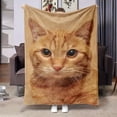 Cozy Flannel Throw Blanket with Realistic Orange Tabby Cat Face, All ...